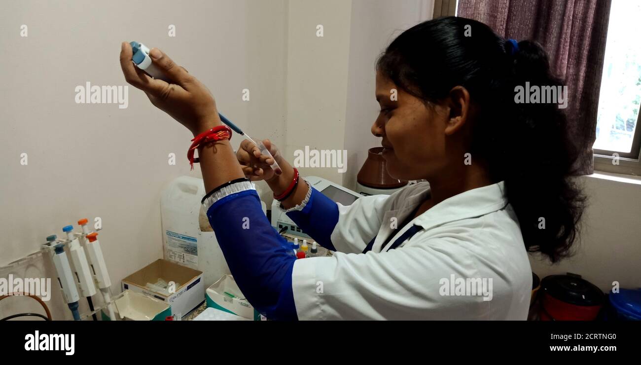 DISTRICT KATNI, INDIA - SEPTEMBER 28, 2019: An indian female lab ...