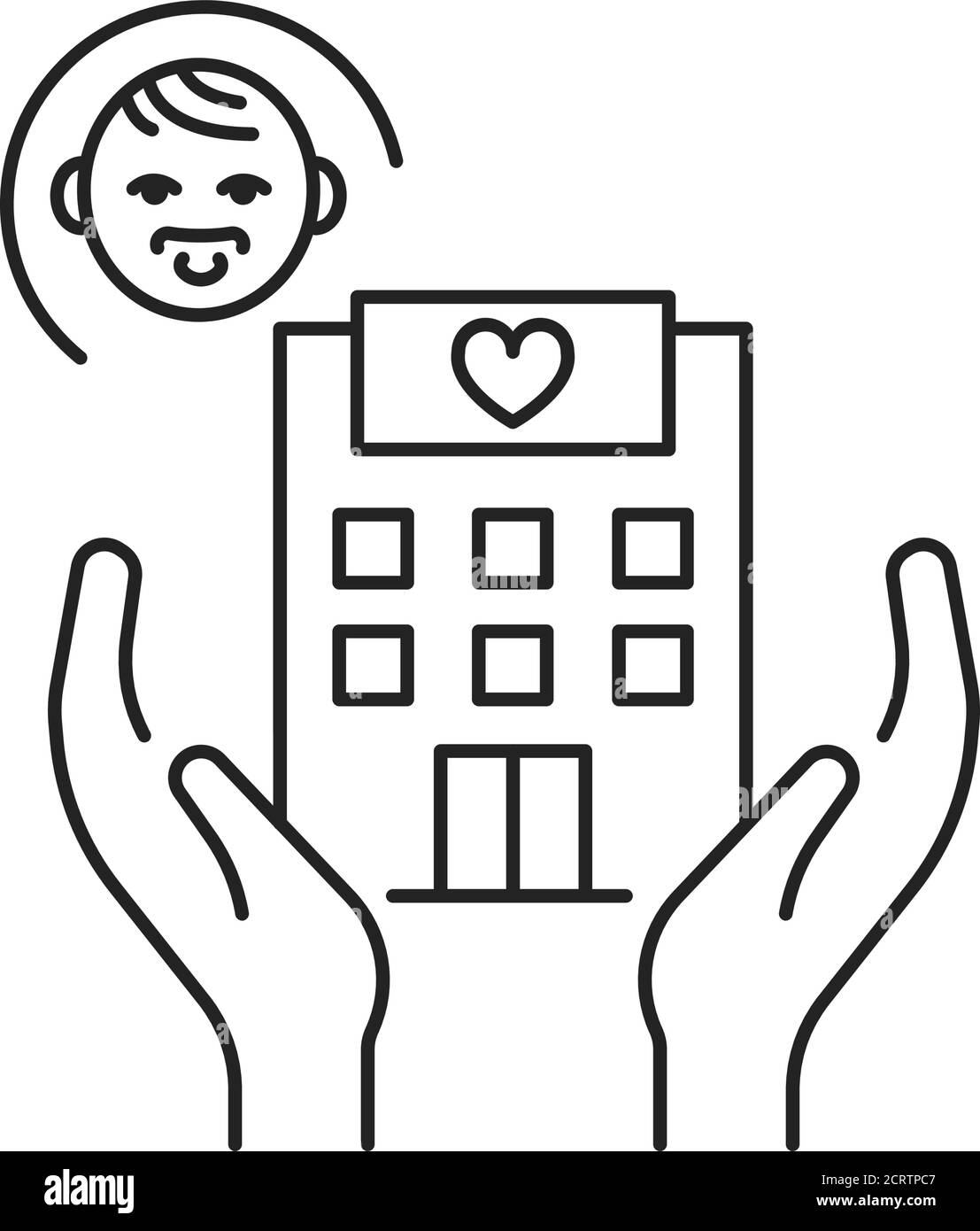 Pediatric hospice black line icon. Palliative help children. Pictogram ...