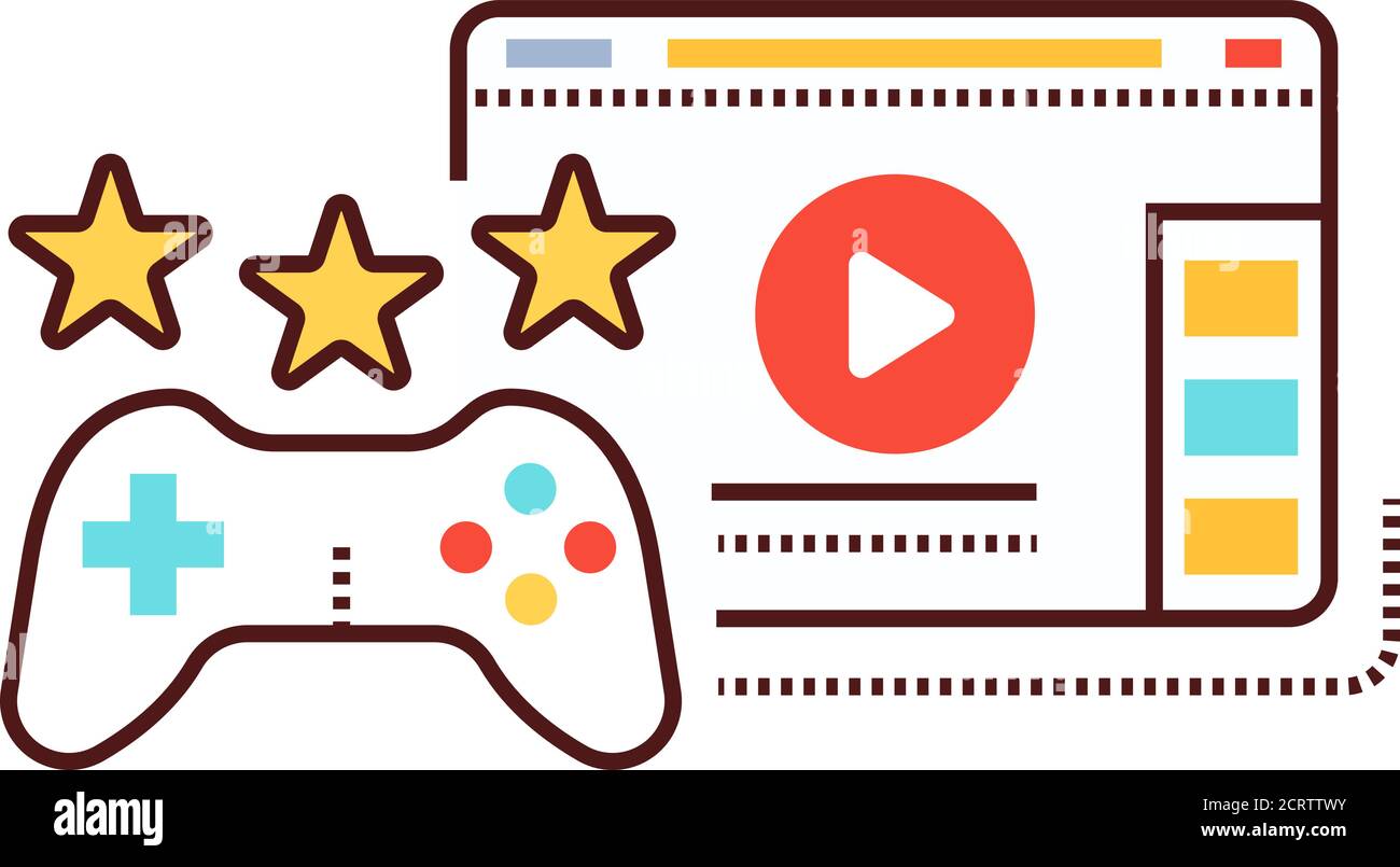Game blog web site color line icon. Cyberspace video streaming ...
