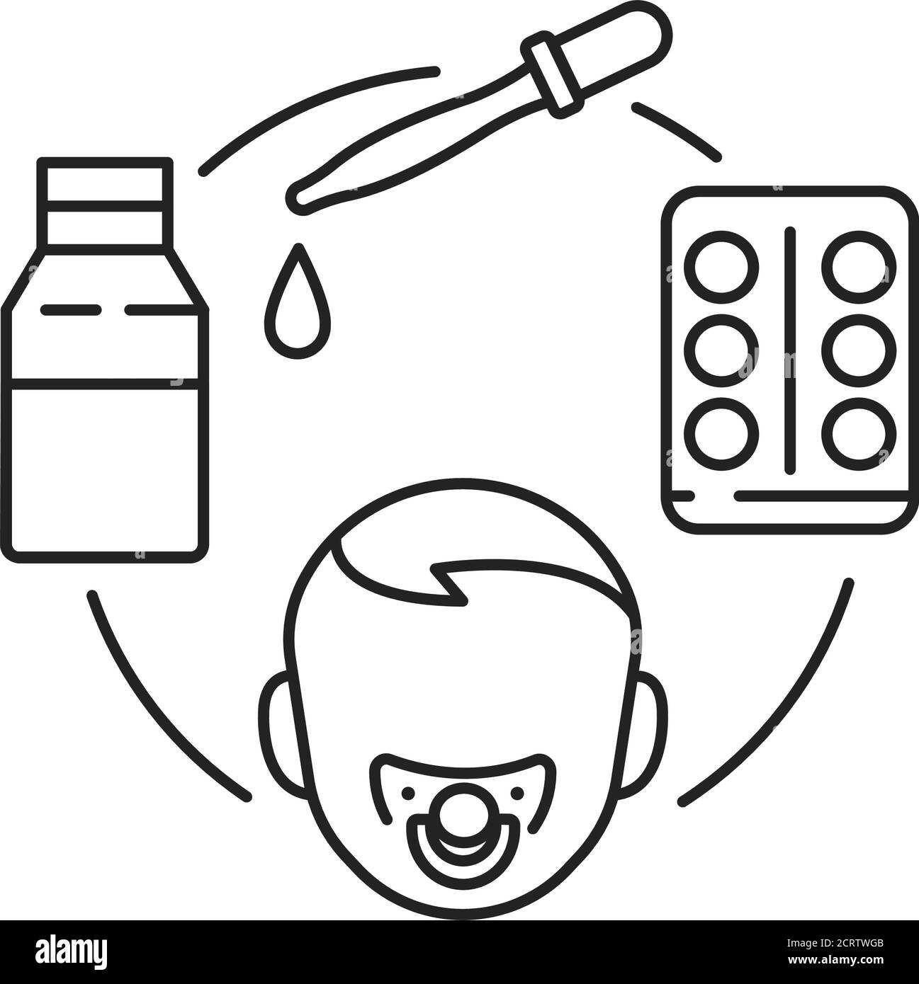 Dosage medicines for children black line icon. Pediatric health care ...