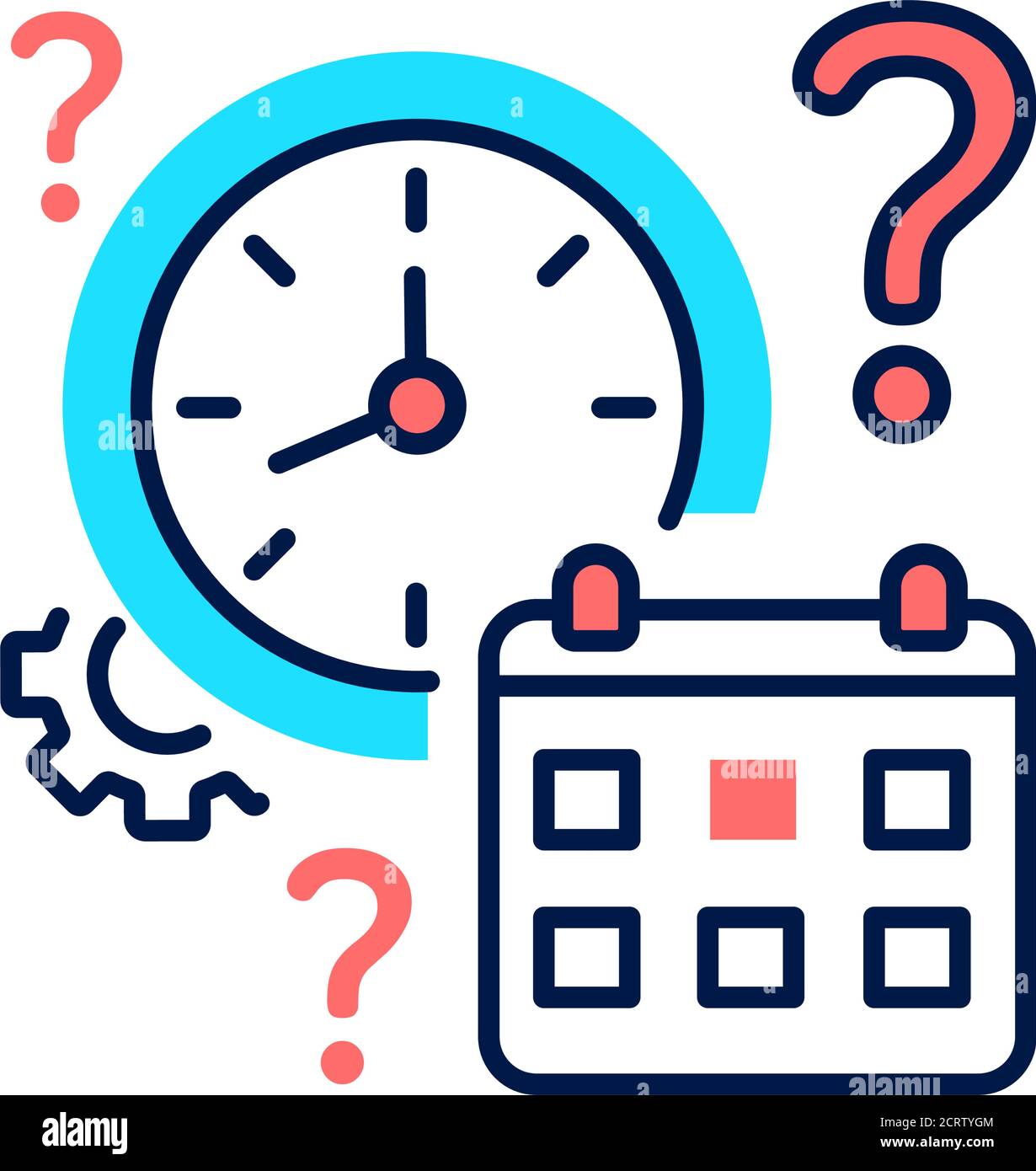 Clock and calendar with a question mark line color icon. Confusion with ...