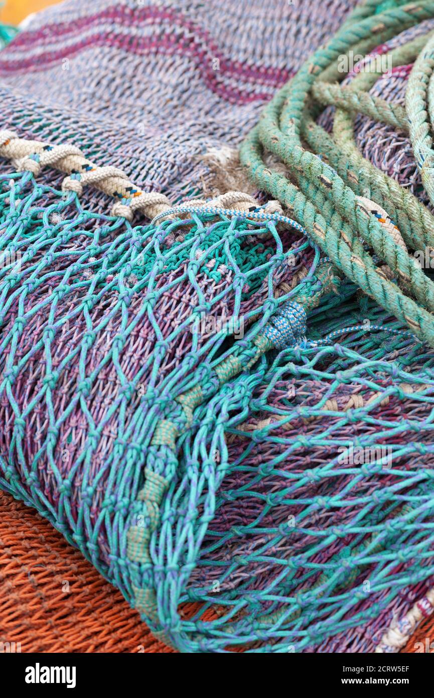 Layers of fishing nets at Dunbar harbour, Scotland Stock Photo - Alamy