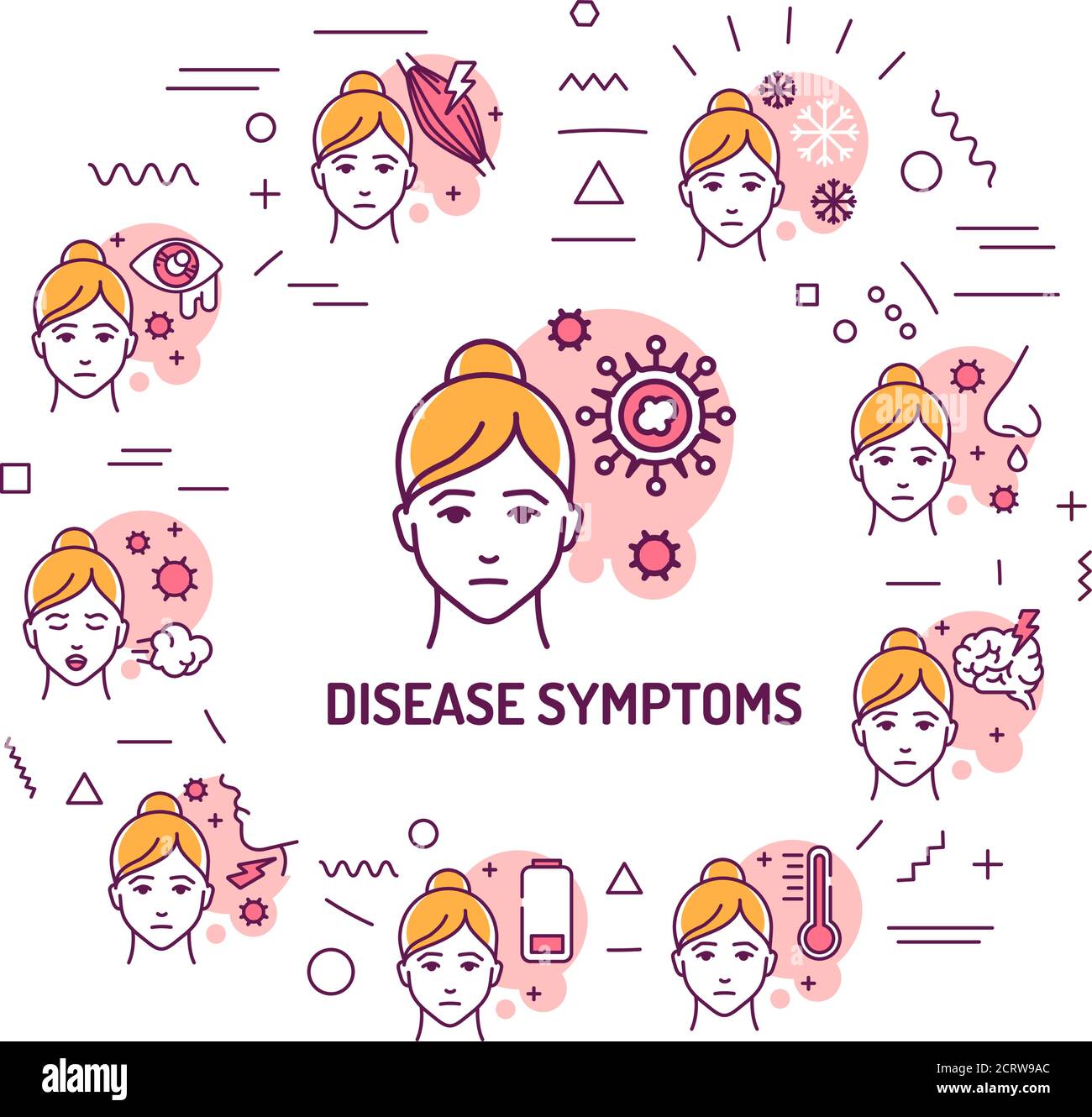 Disease symptoms web banner. Viral diseases, colds. Infographics with ...