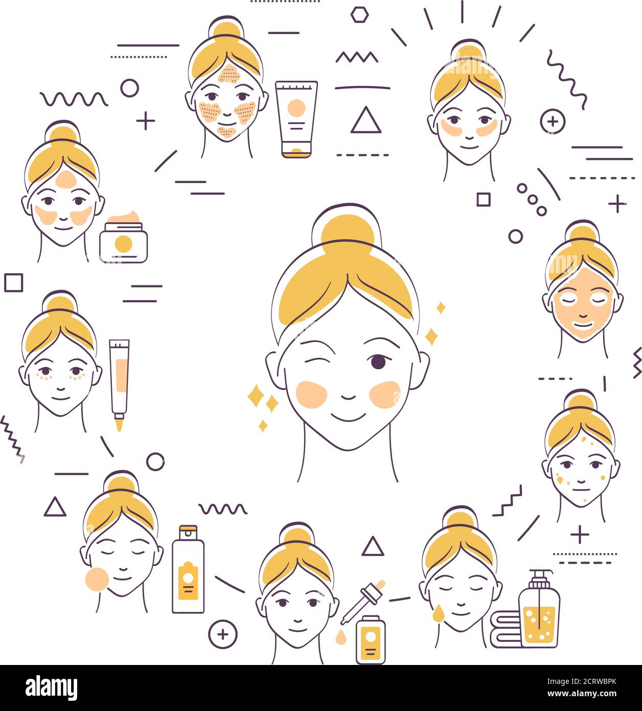 Facial procedures web banner. Female skin care. Cleansing, toning ...