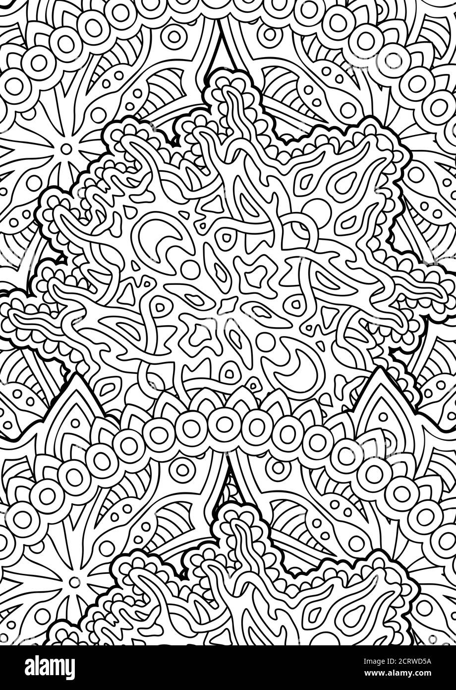 Vertical coloring book page with beautiful monochrome linear pattern ...