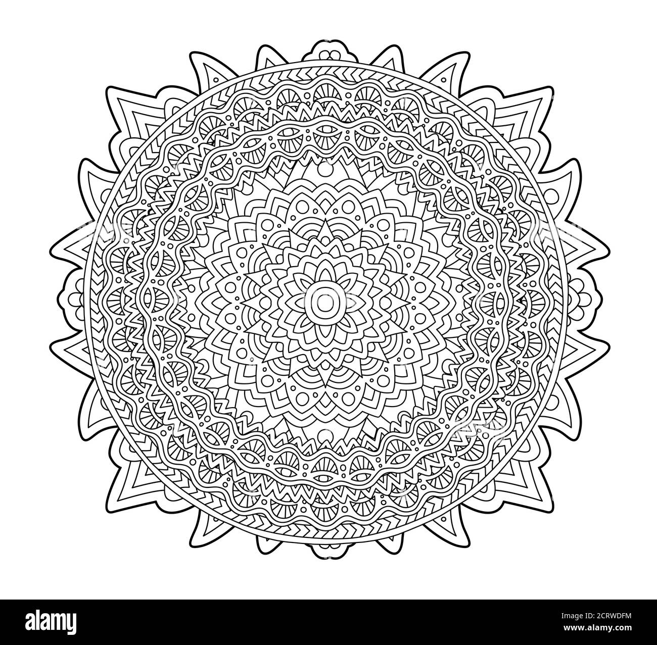 Beautiful adult coloring book page with round pattern on white ...
