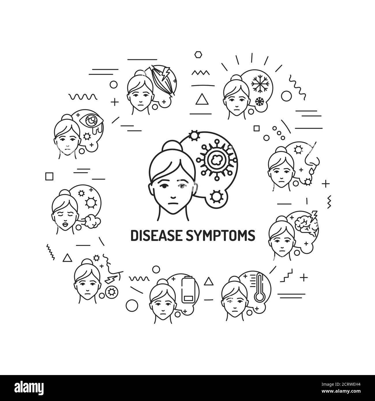 Disease symptoms web banner. Viral diseases, colds. Infographics with ...