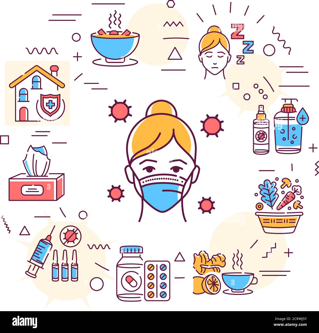 Flu prevention web banner. Prevention of the disease and spread of the ...