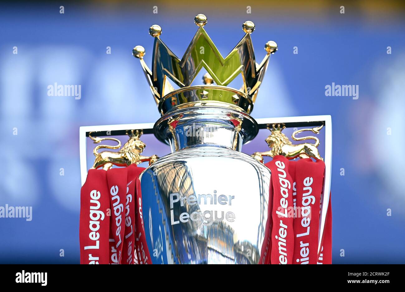 Close up of the Premier League Trophy in the stadium ahead of the ...