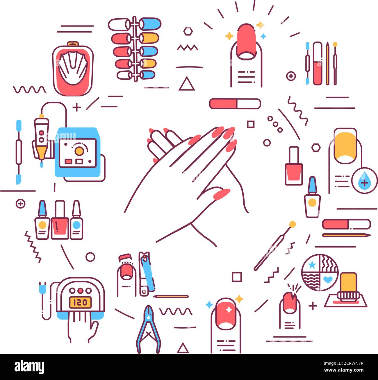 Nail service web banner. Manicure procedures. Infographics with linear ...