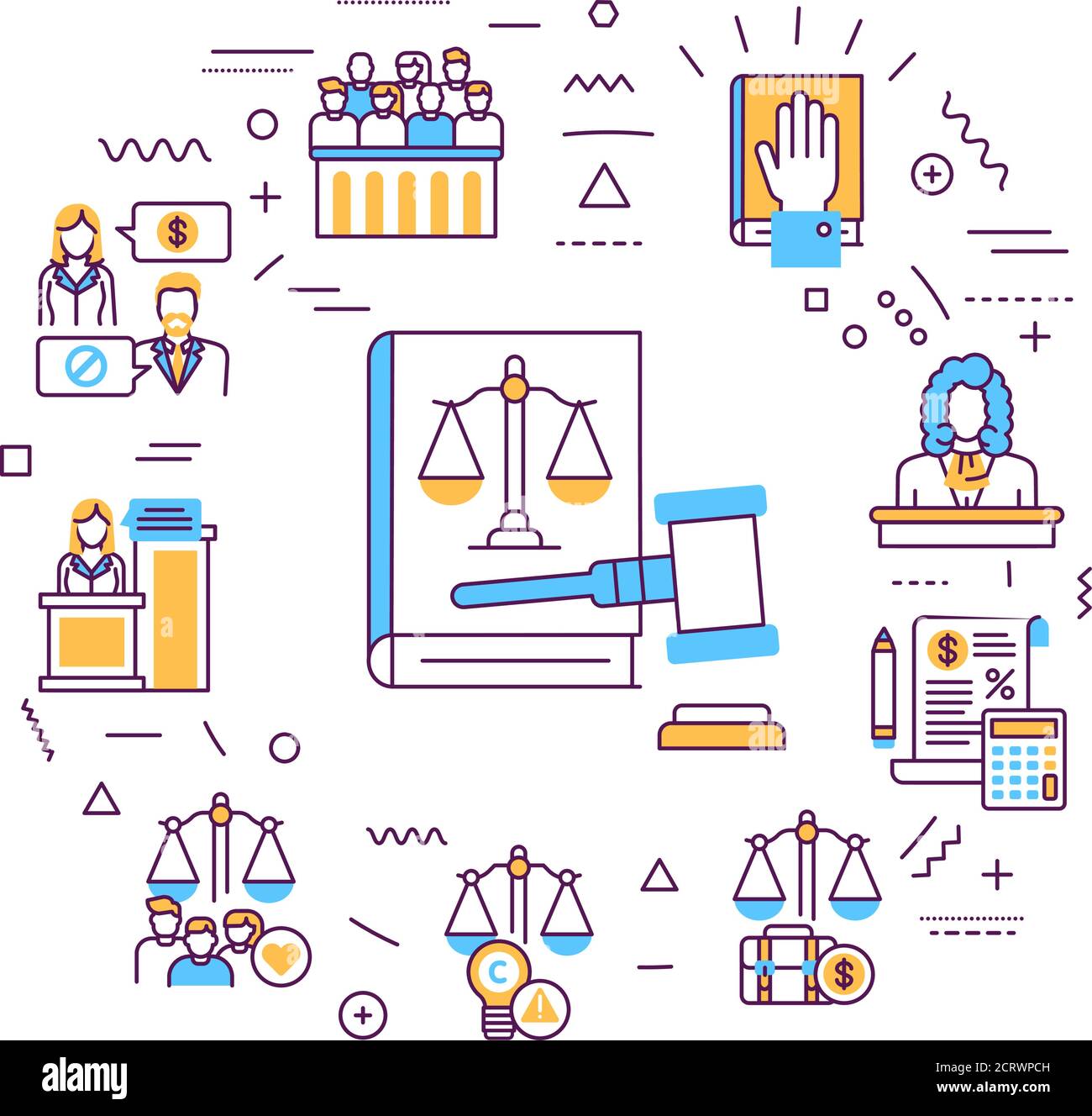 Law and justice web banner. Type of court. Judiciary. Court staff ...