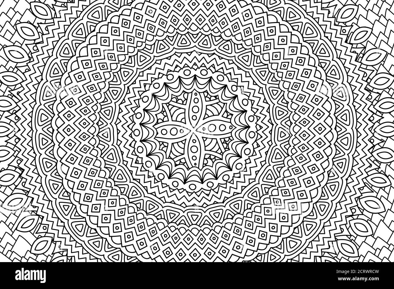 Beautiful rectangle coloring book page with abstract monochrome round ...