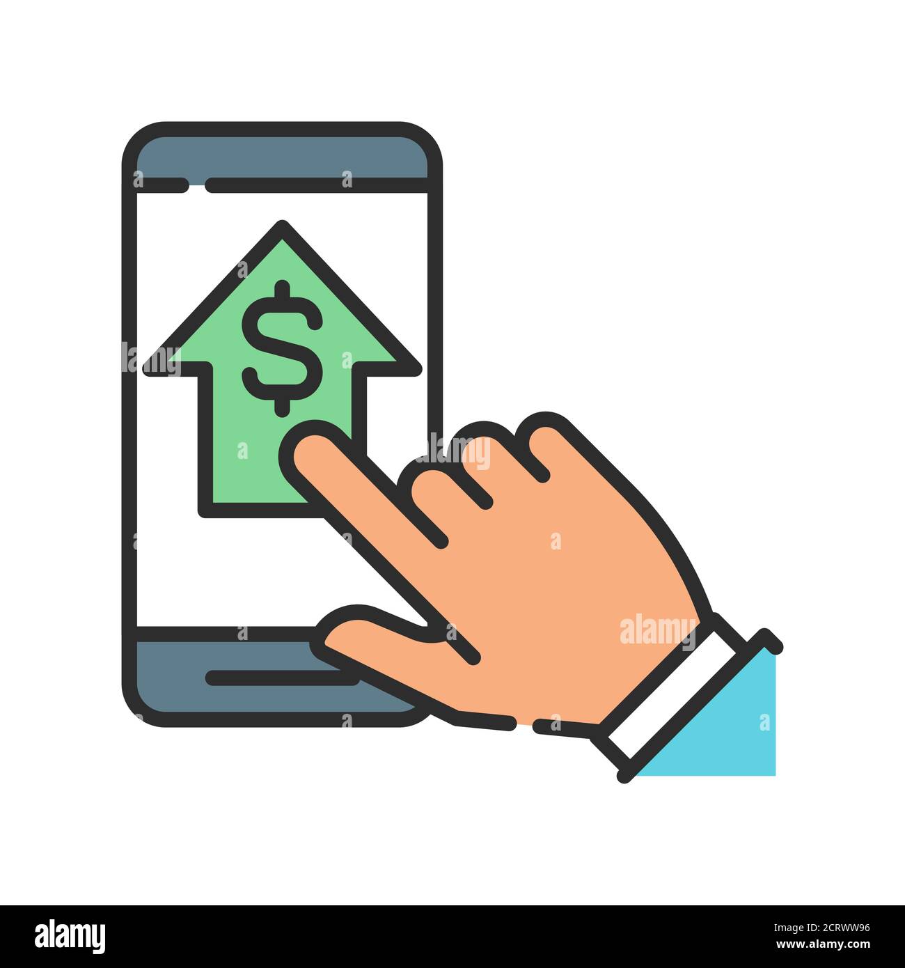 Mobile banking color line icon. Web paying, financial transaction ...