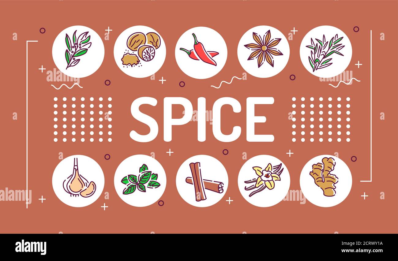 Spice word lettering typography. Cooking ingredient. Infographics with ...