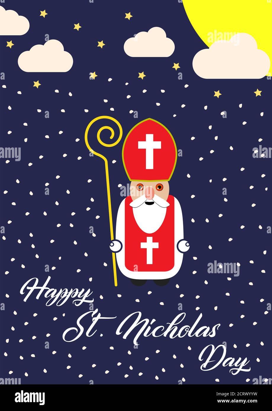Cute cartoon greeting card with Saint Nicholas character Stock Vector ...