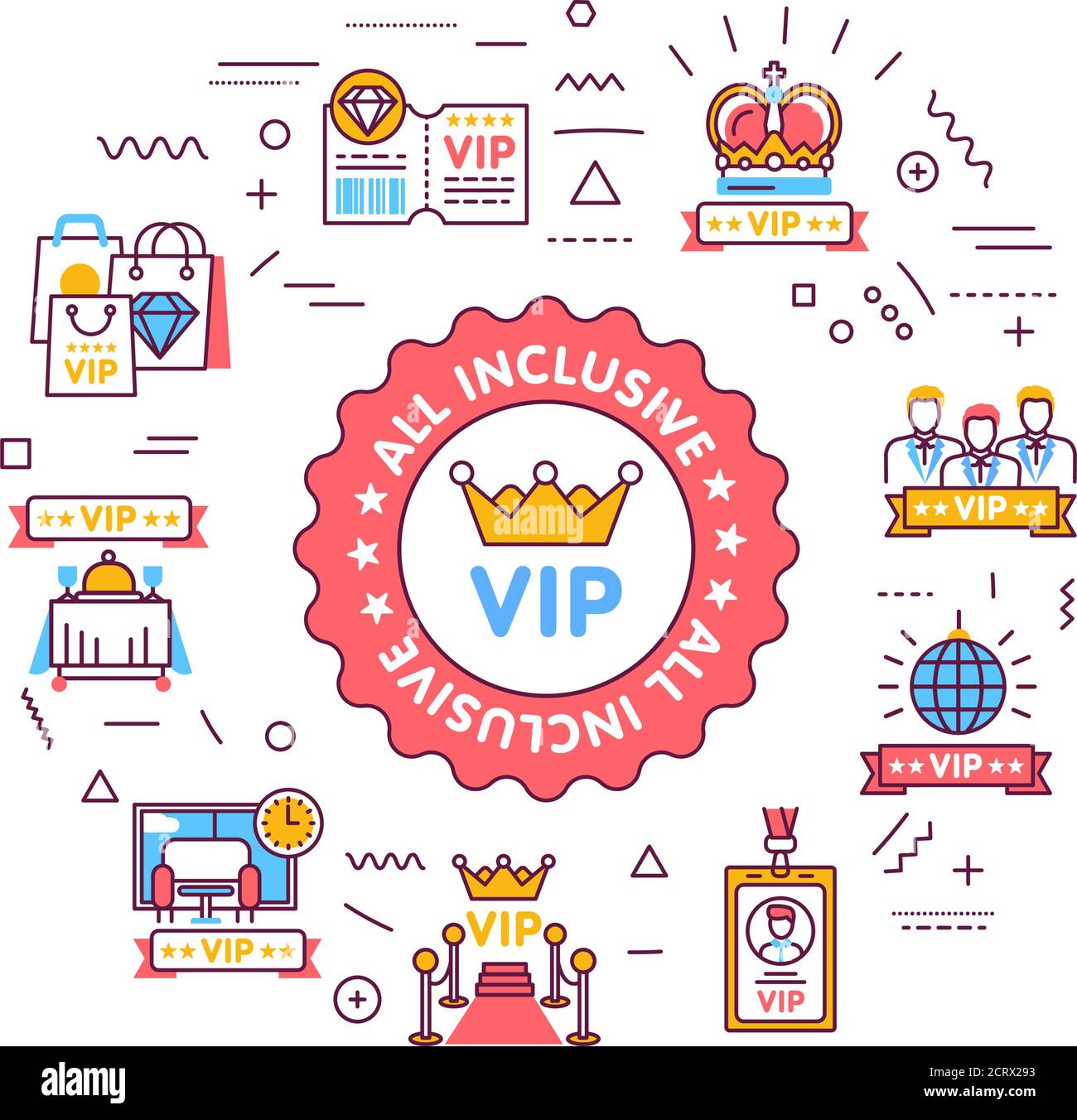Vip service web banner. Infographics with linear icons on white ...