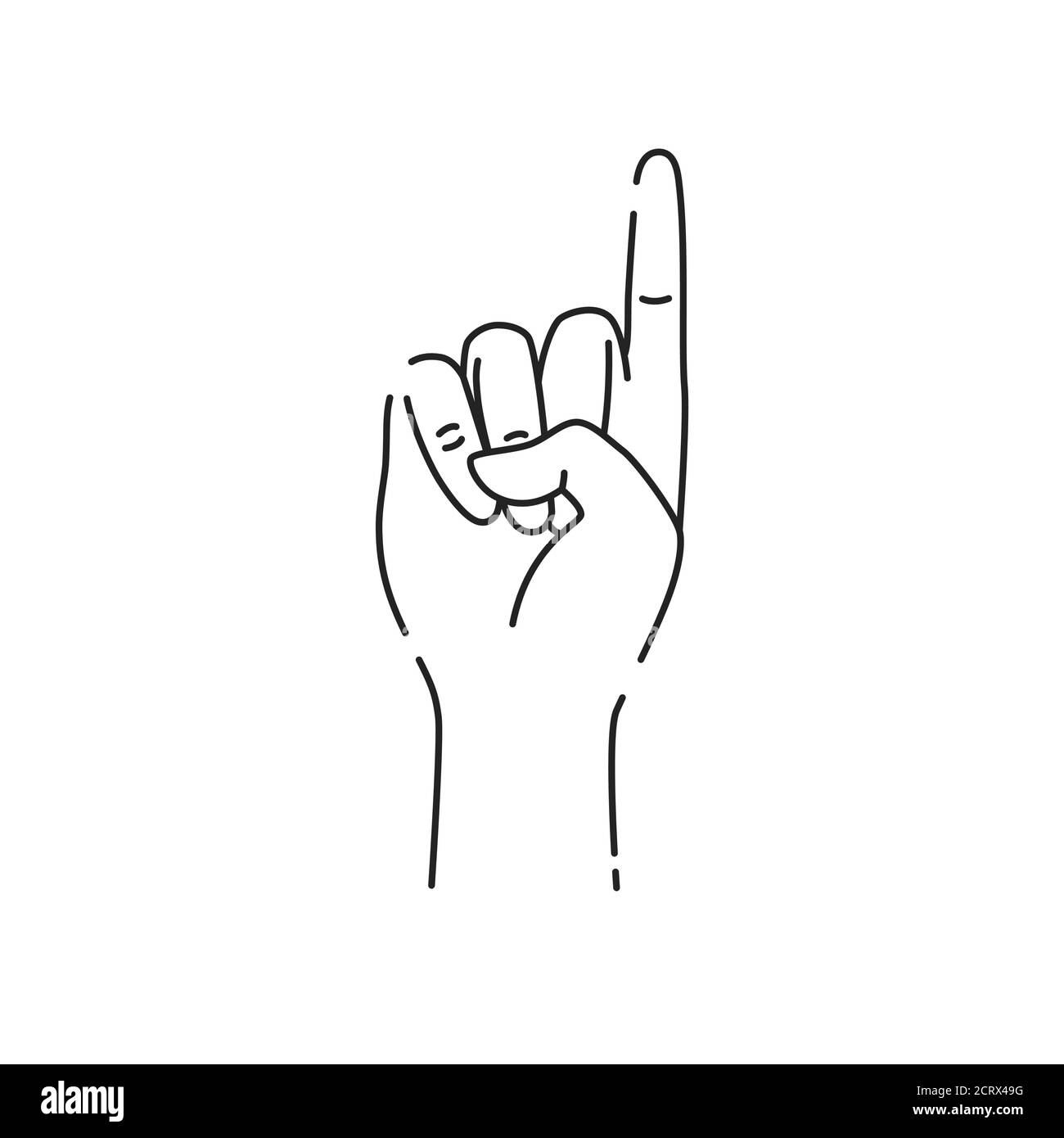 Hand showing one count black line icon. Pointing hand. Make the index ...