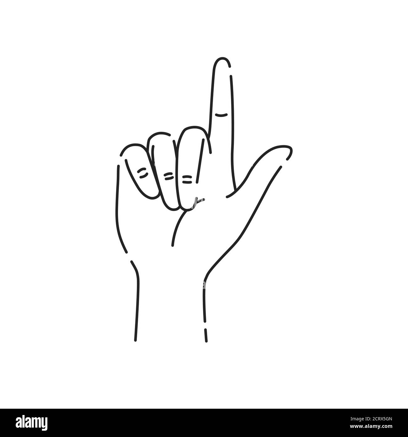 Hand showing one count black line icon. Make the index finger up ...