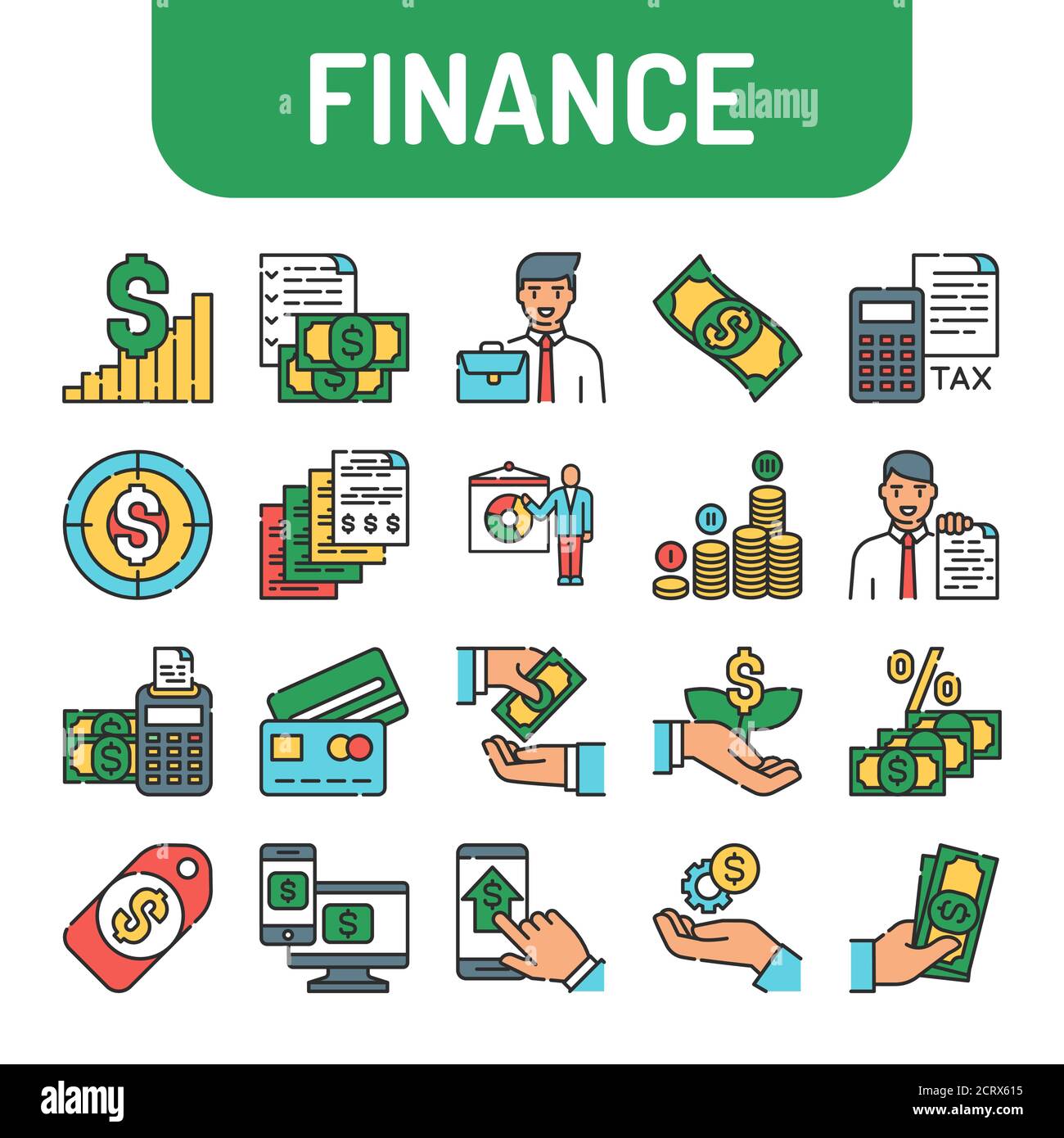 Finance color line icons set. System money management. Pictograms for ...