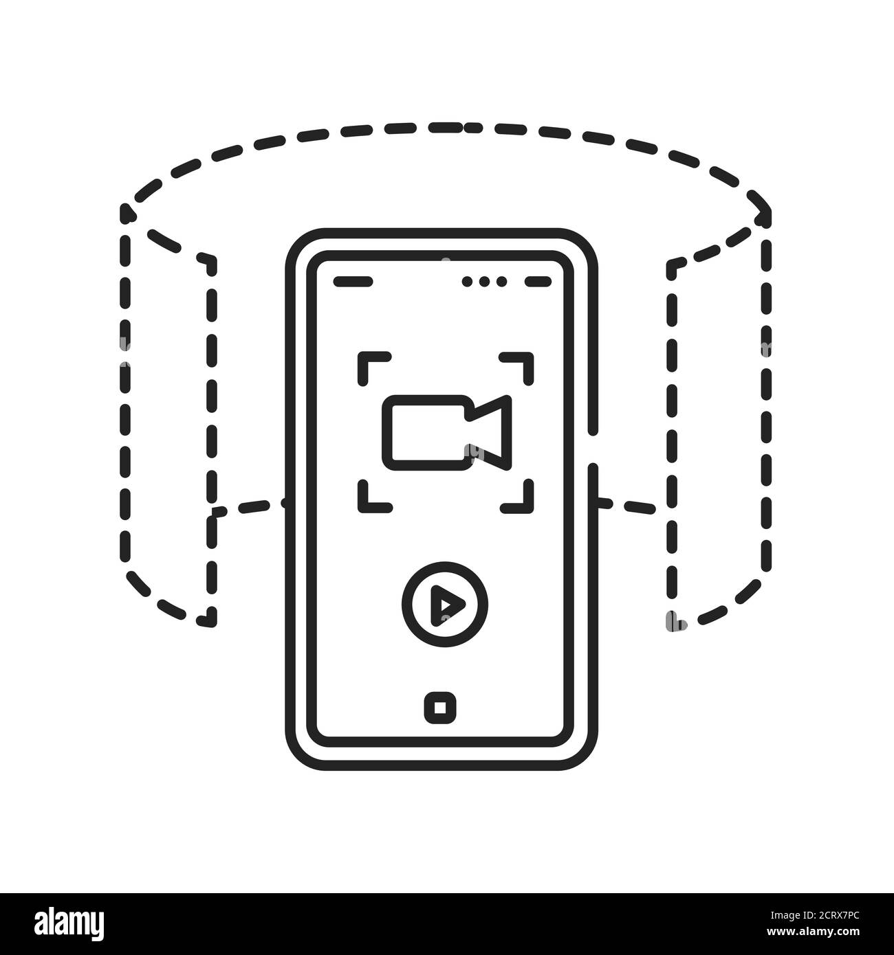 360 degree panoramic video camera in smartphone black line icon ...