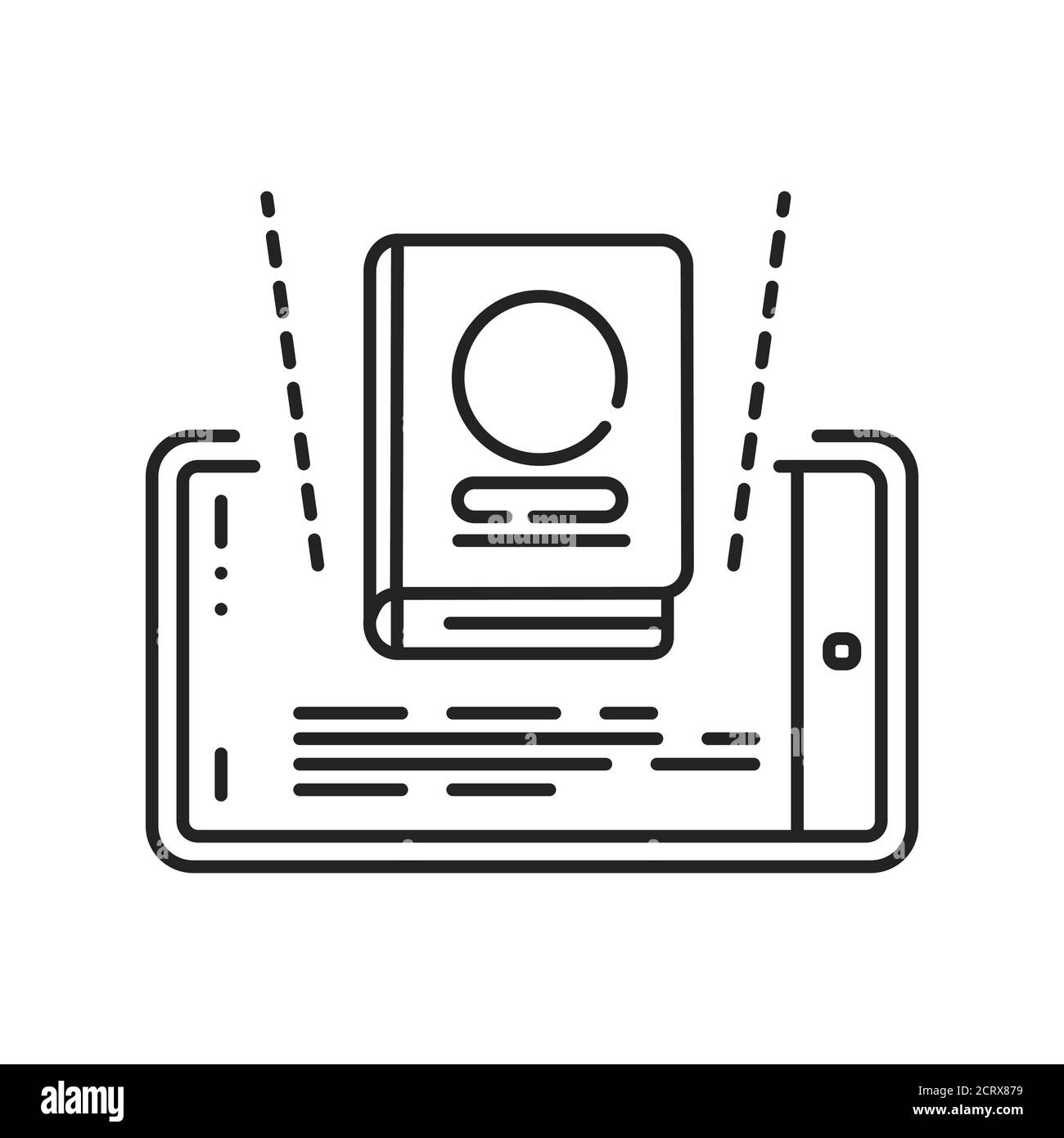 Augmented reality online reading book black line icon. Virtual library ...