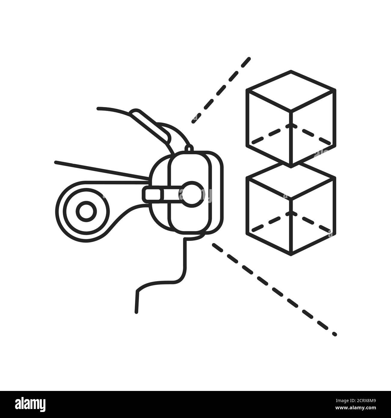 Virtual reality gaming black line icon. Man in VR helmet gaming ...