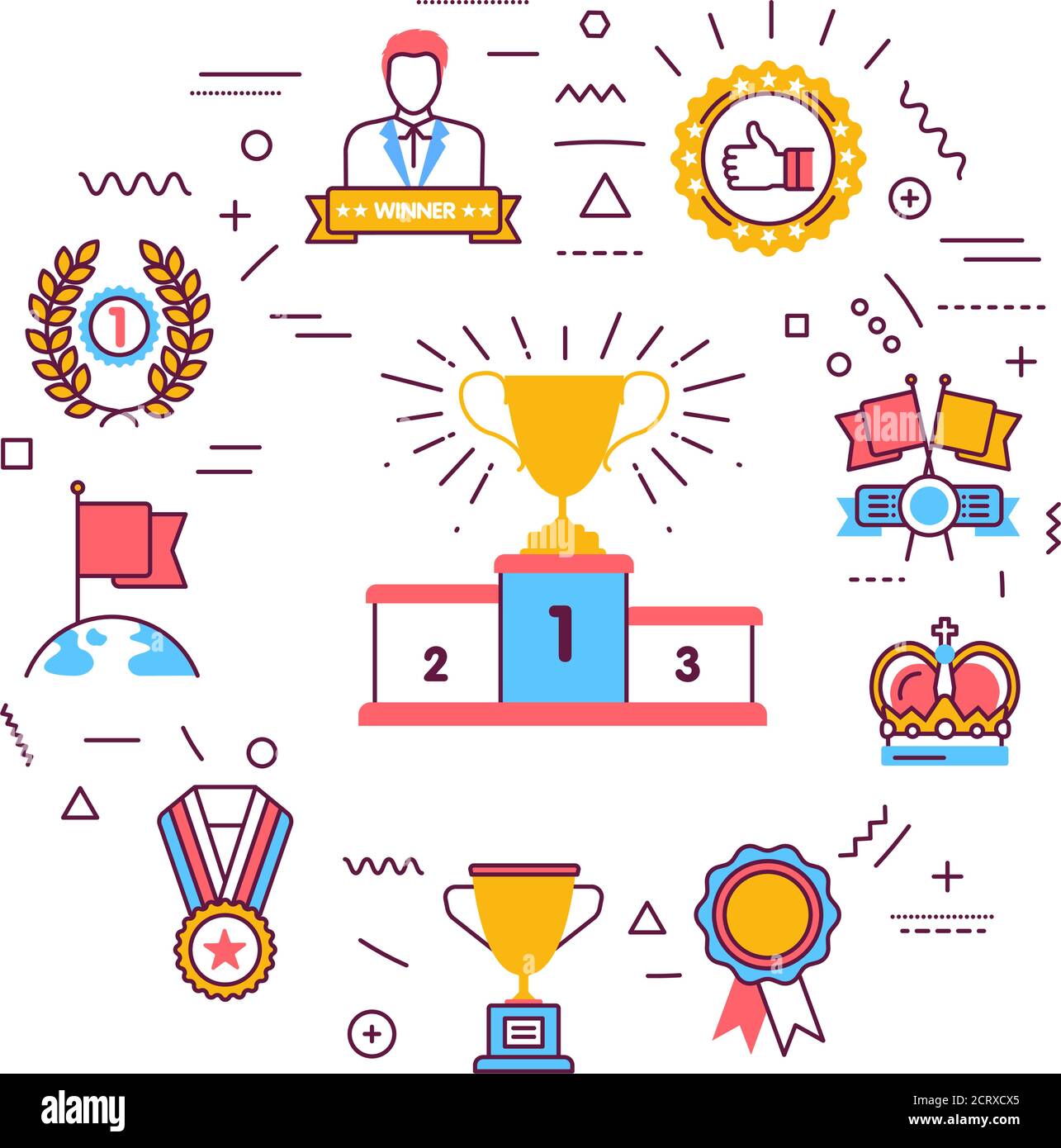 Victory web banner. Championship prizes. Infographics with linear icons ...