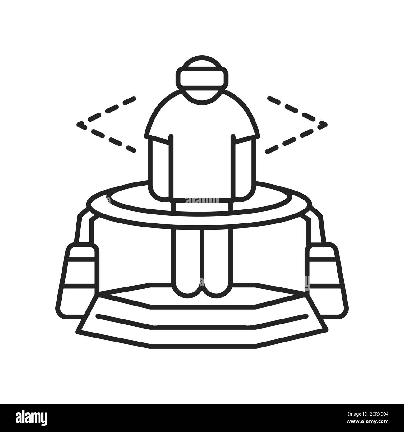 Virtual reality platform black line icon. Man in VR helmet gaming on ...