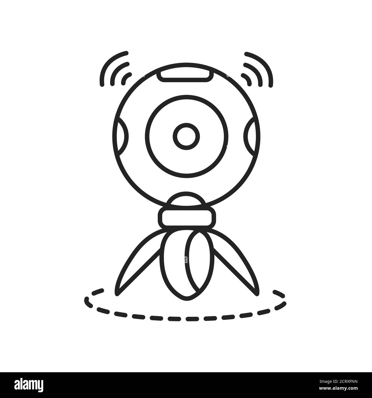 360 degree panoramic video camera on tripod black line icon. Innovative ...