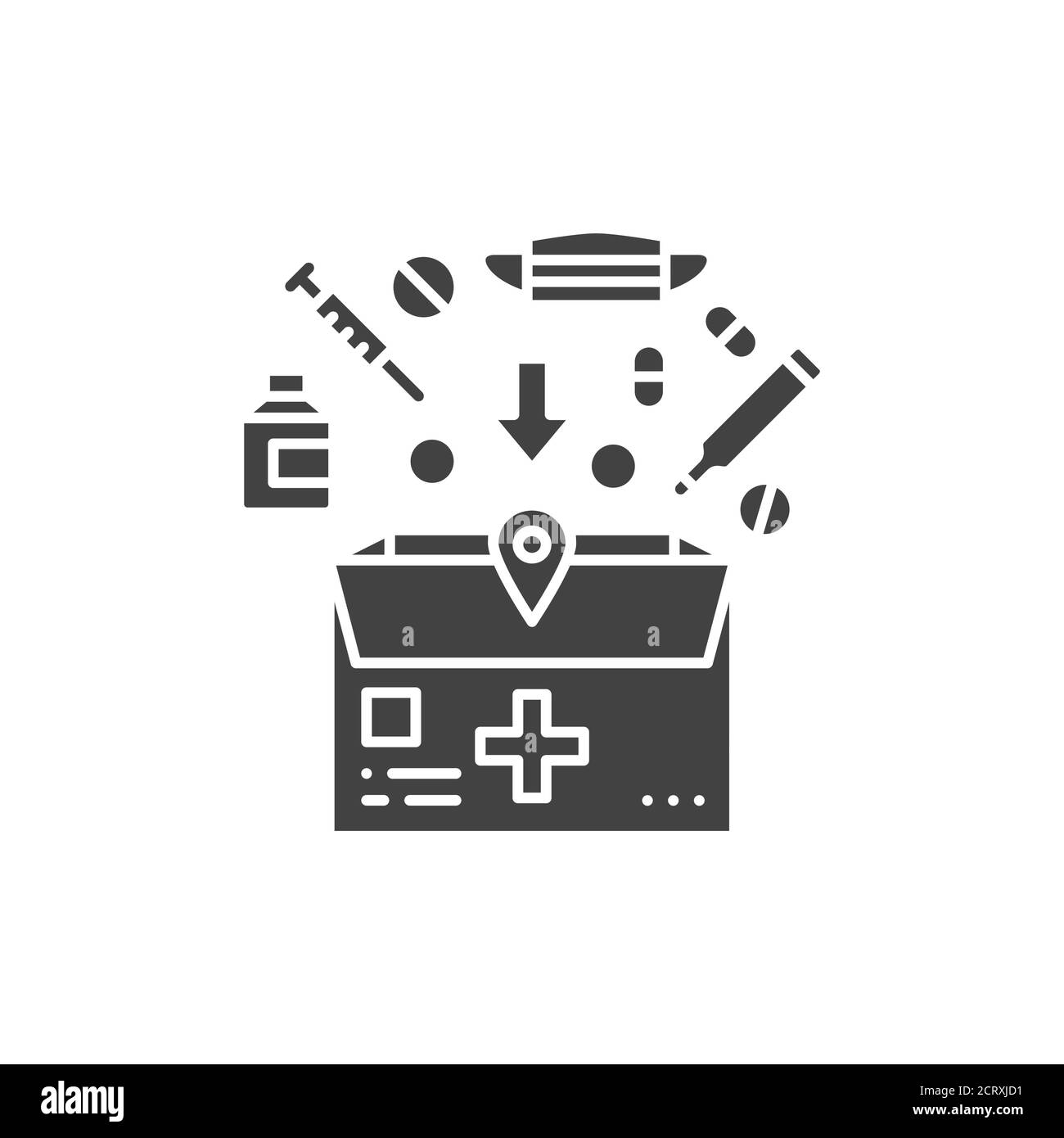 Medicines delivery glyph line icon. Purchase and delivery of goods from ...