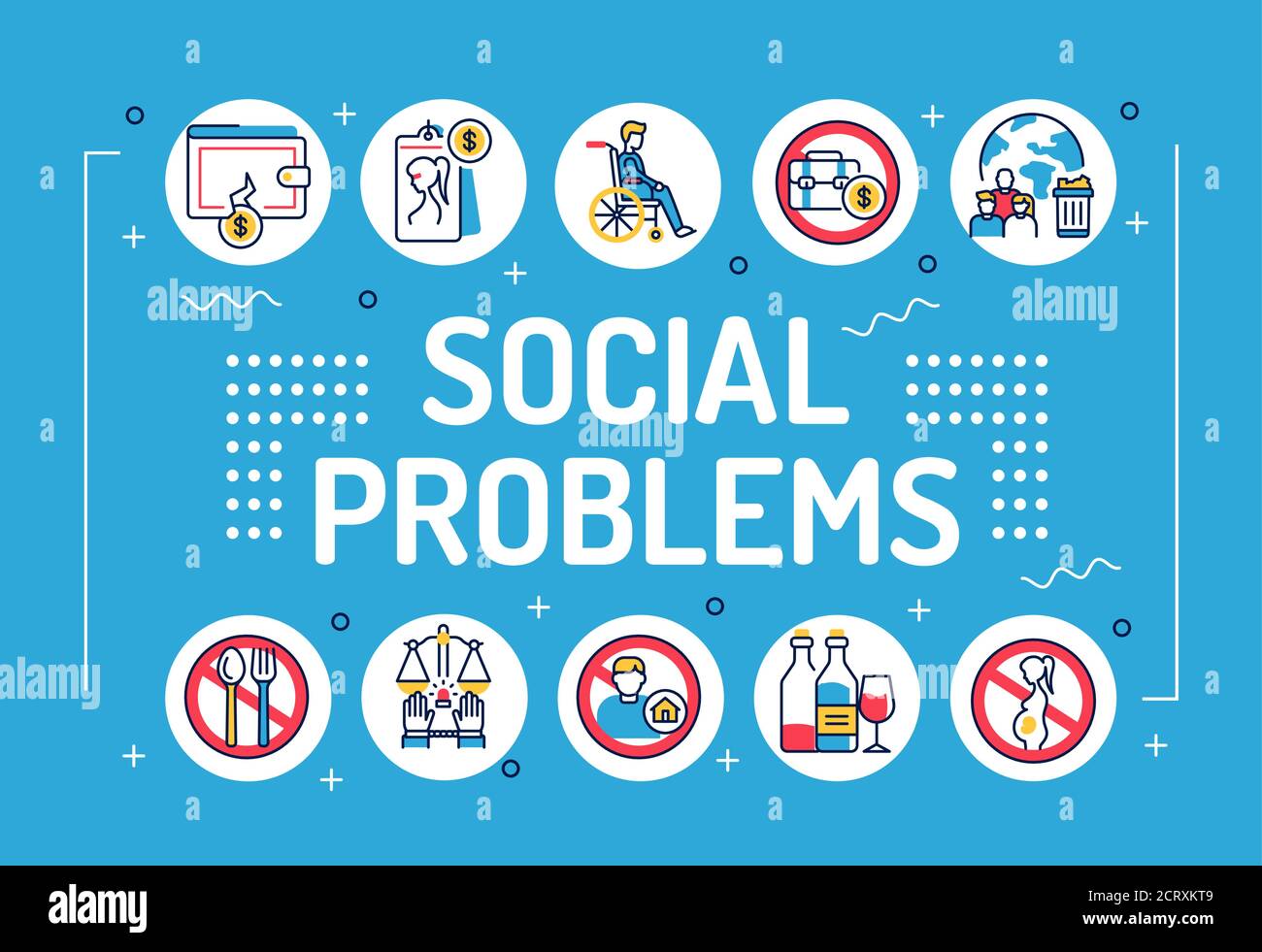 Social problems word lettering typography. Infographics with linear ...