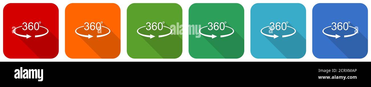Panorama 360 icon set, flat design vector illustration in 6 colors ...
