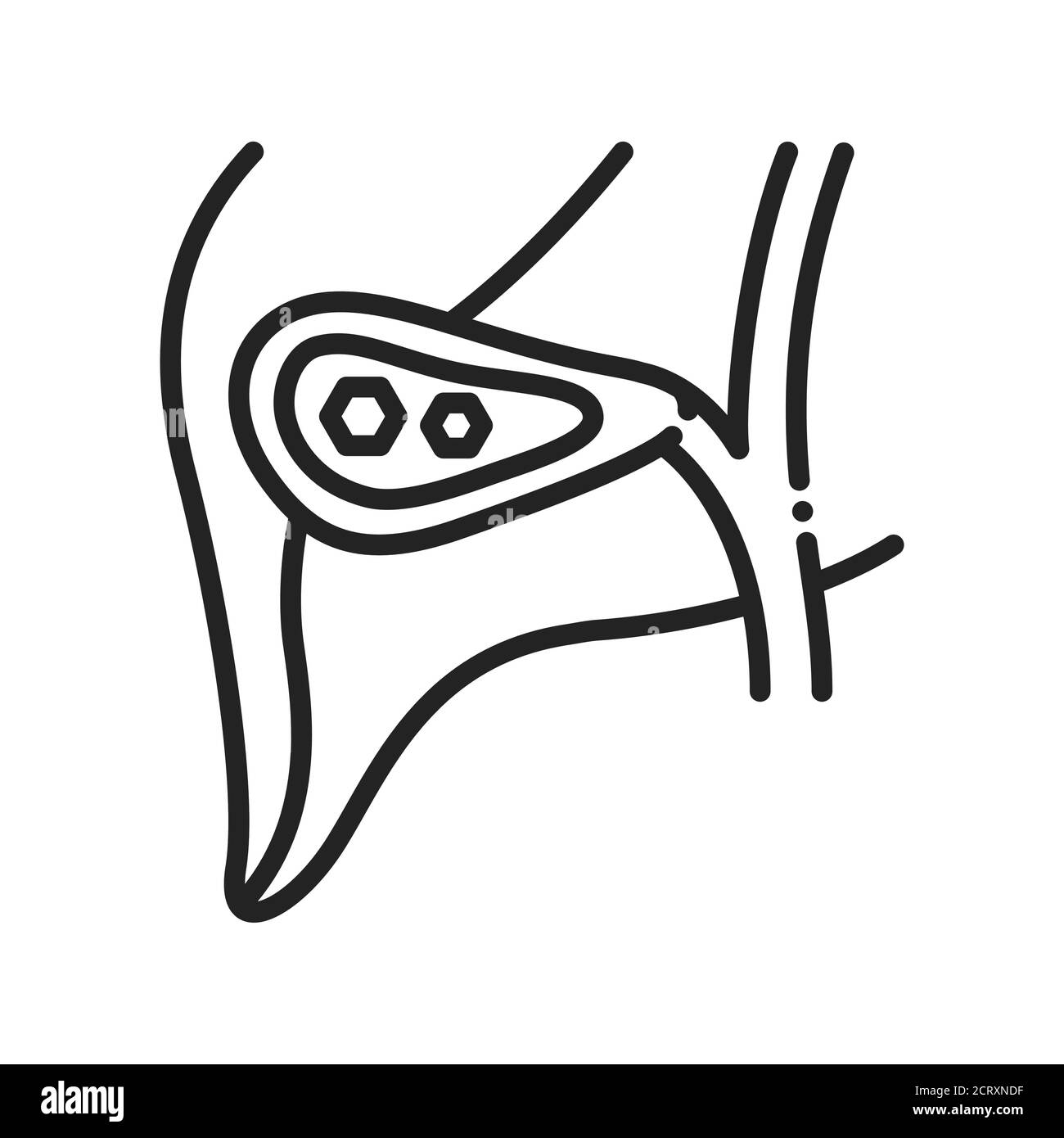 Pancreatic stones black line icon. Acute pancreatitis. Human organ ...