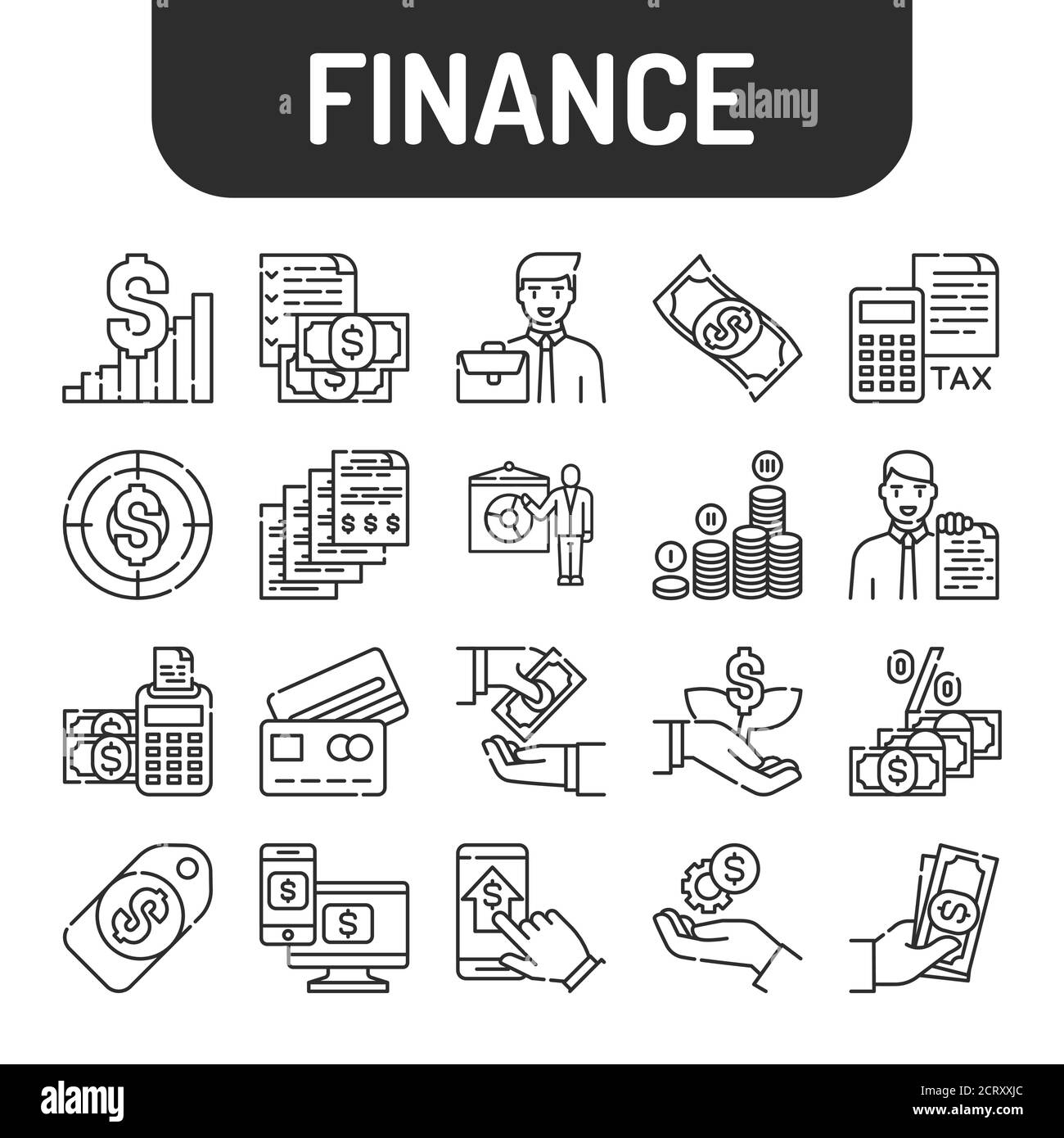 Finance black line icons set. System money management. Pictograms for ...