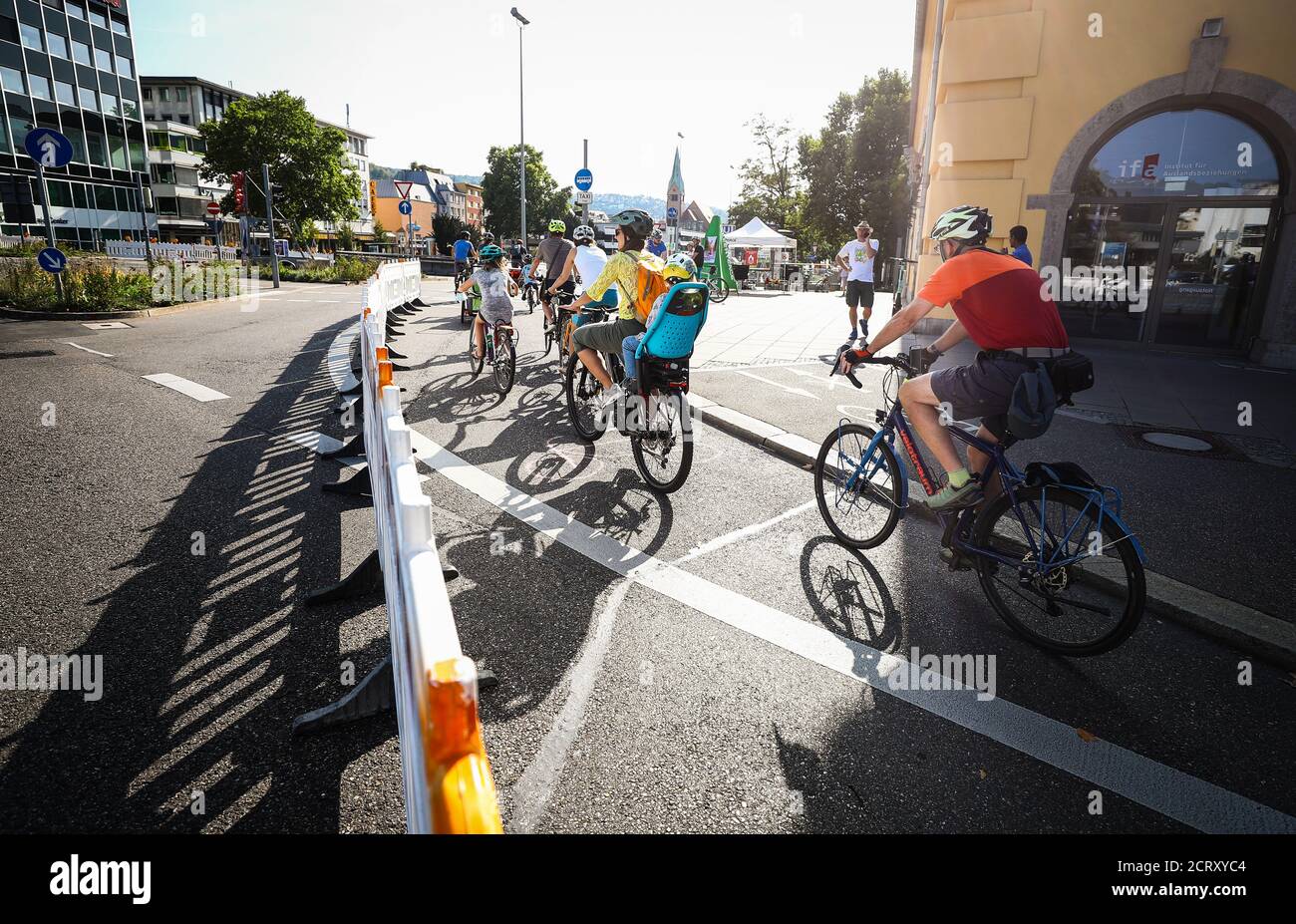 Stuttgart, Germany. 20th Sep, 2020. Participants in a family bike ...