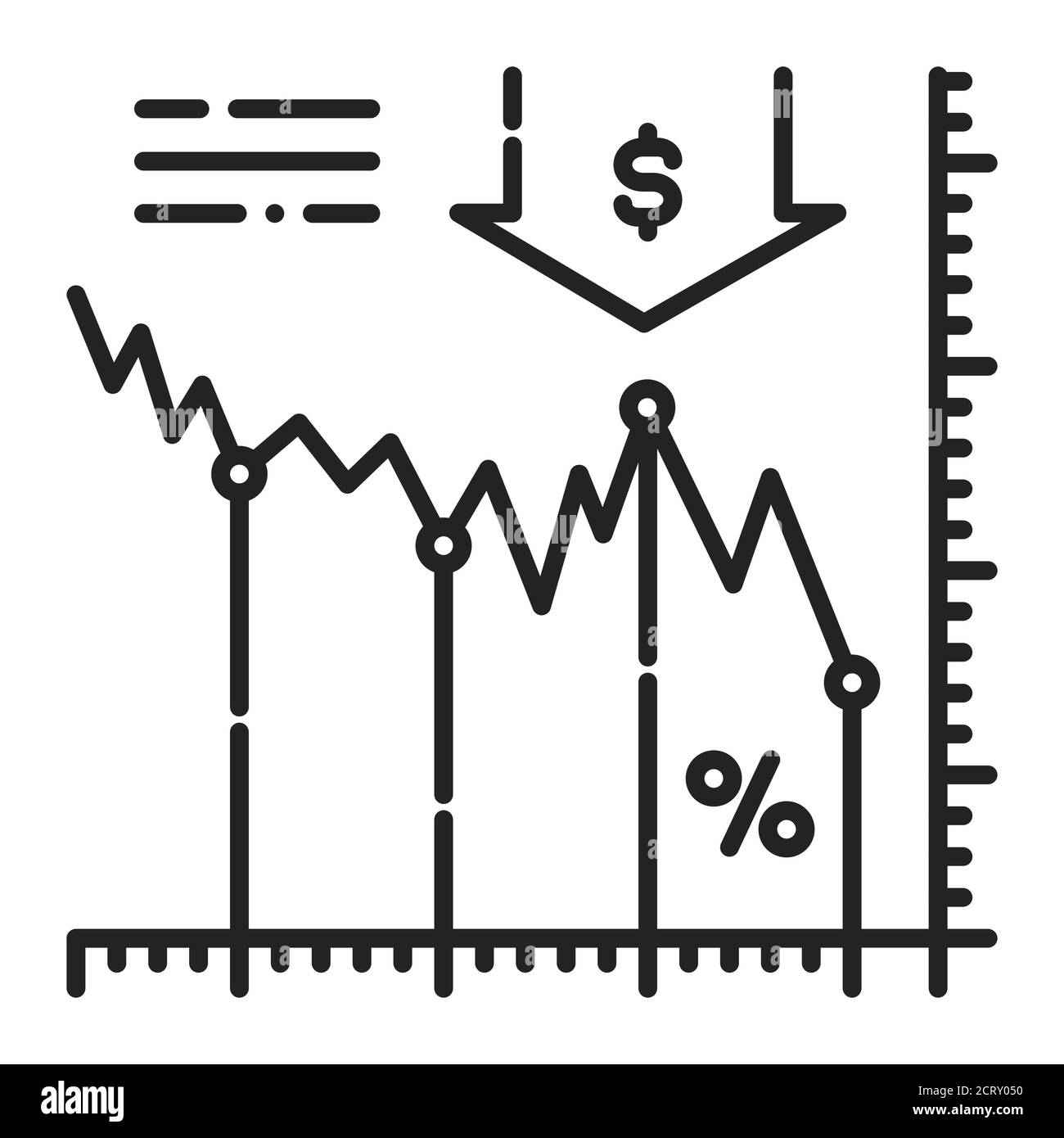 Stock falls black line icon. Economic crisis. Markets plunging. Sign for web page, app. UI UX ...