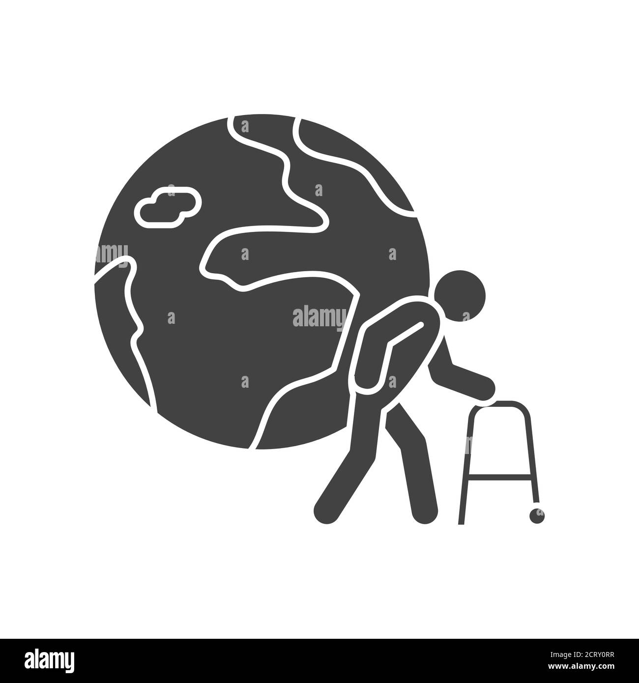 Population ageing black glyph icon. Environmental problems. Sign for ...