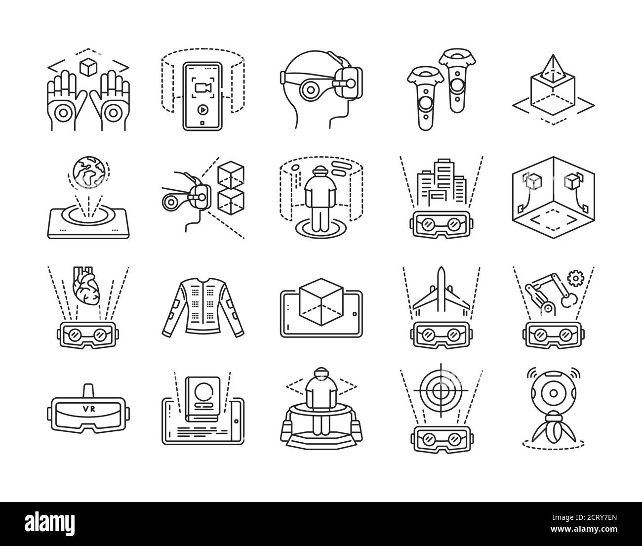 Virtual reality black line icons set. Innovative technology. Pictograms ...