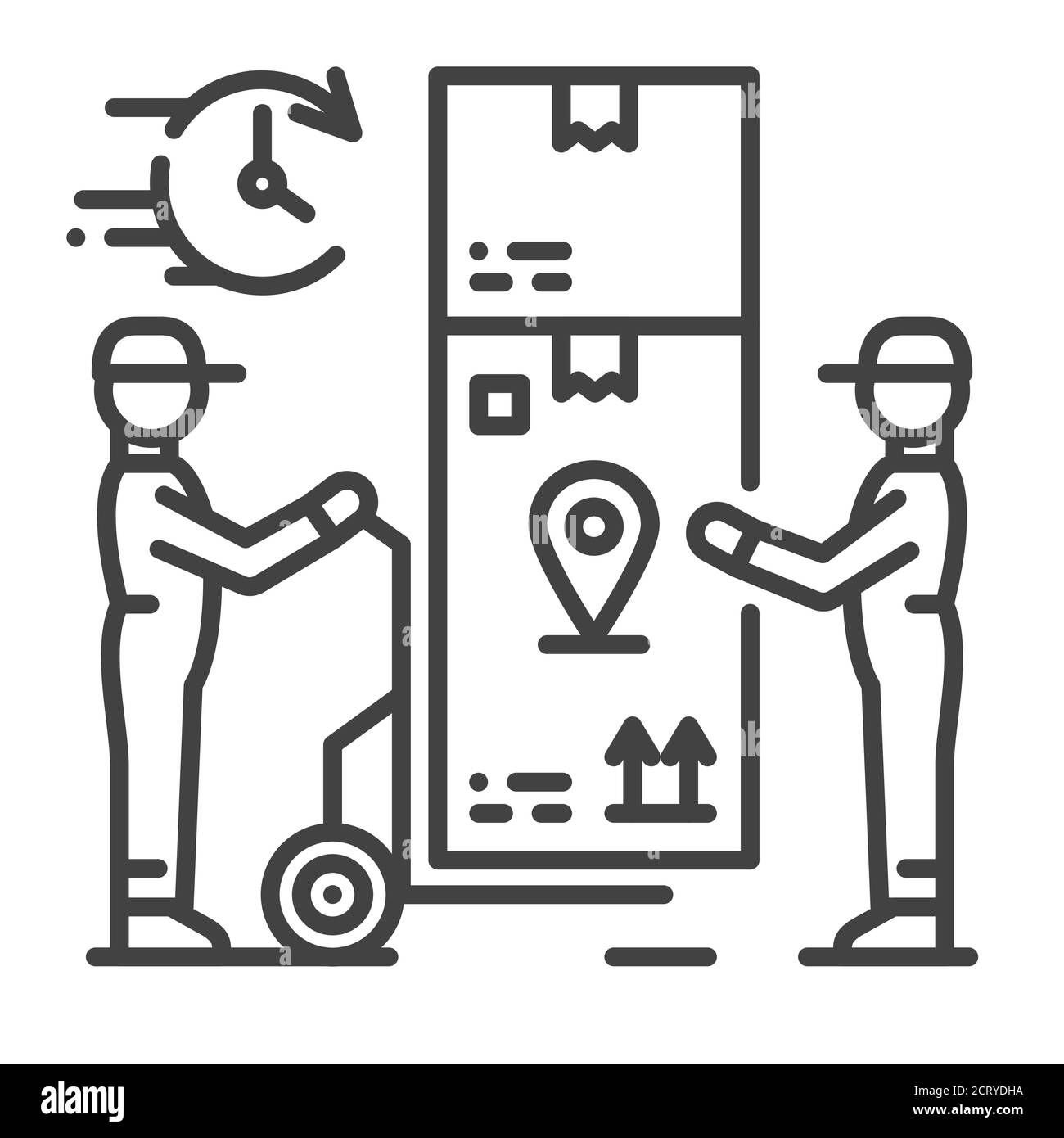 Oversized goods delivery black line icon. Services loaders sign ...