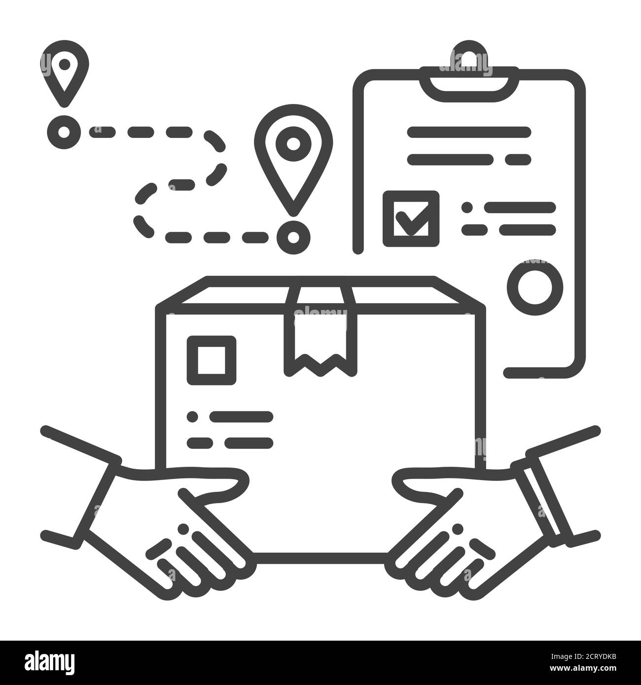 Hand to hand delivery black line icon. Delivery services. Hands holding ...