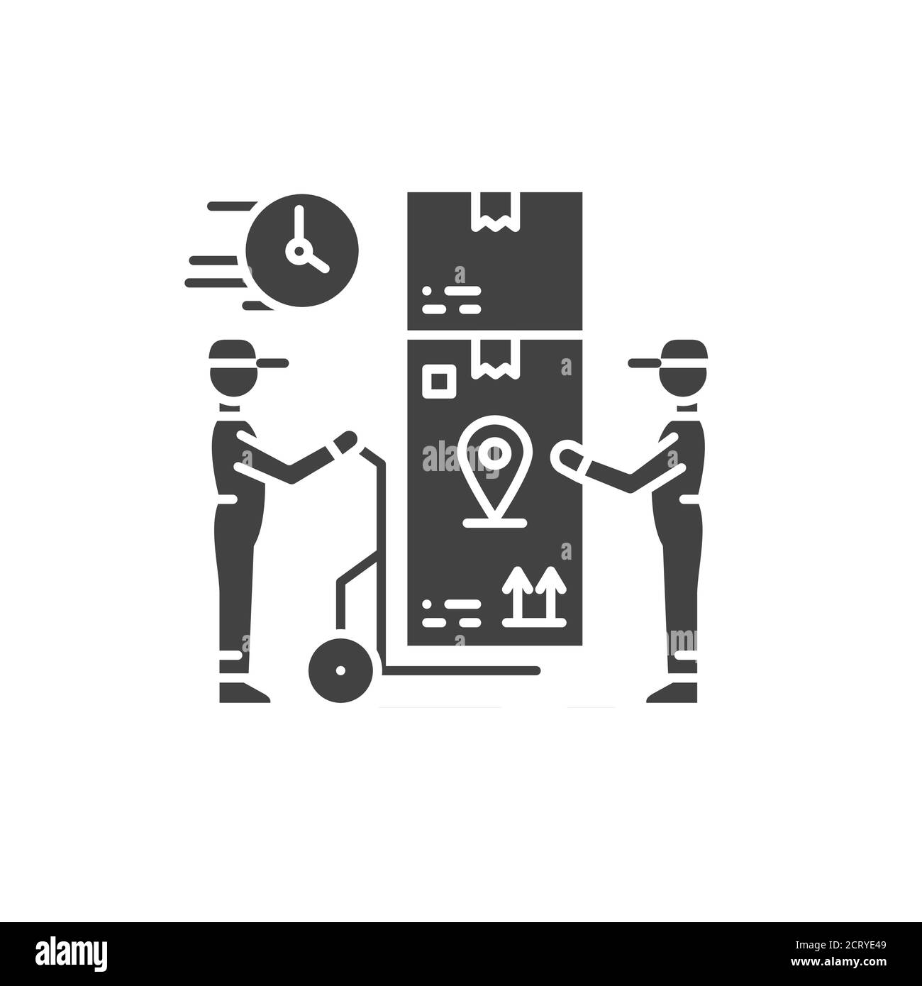 Oversized goods delivery black glyph icon. Services loaders sign ...