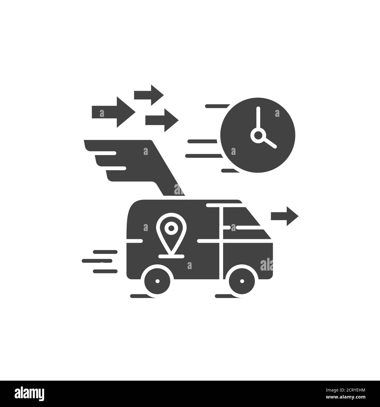 Fast delivery under the door black glyph icon. Freight transport sign ...