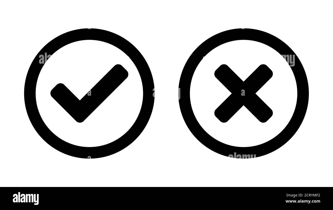 Set of Yes and No or Right and Wrong or Approved and Rejected Icons with Check Mark and Cross ...