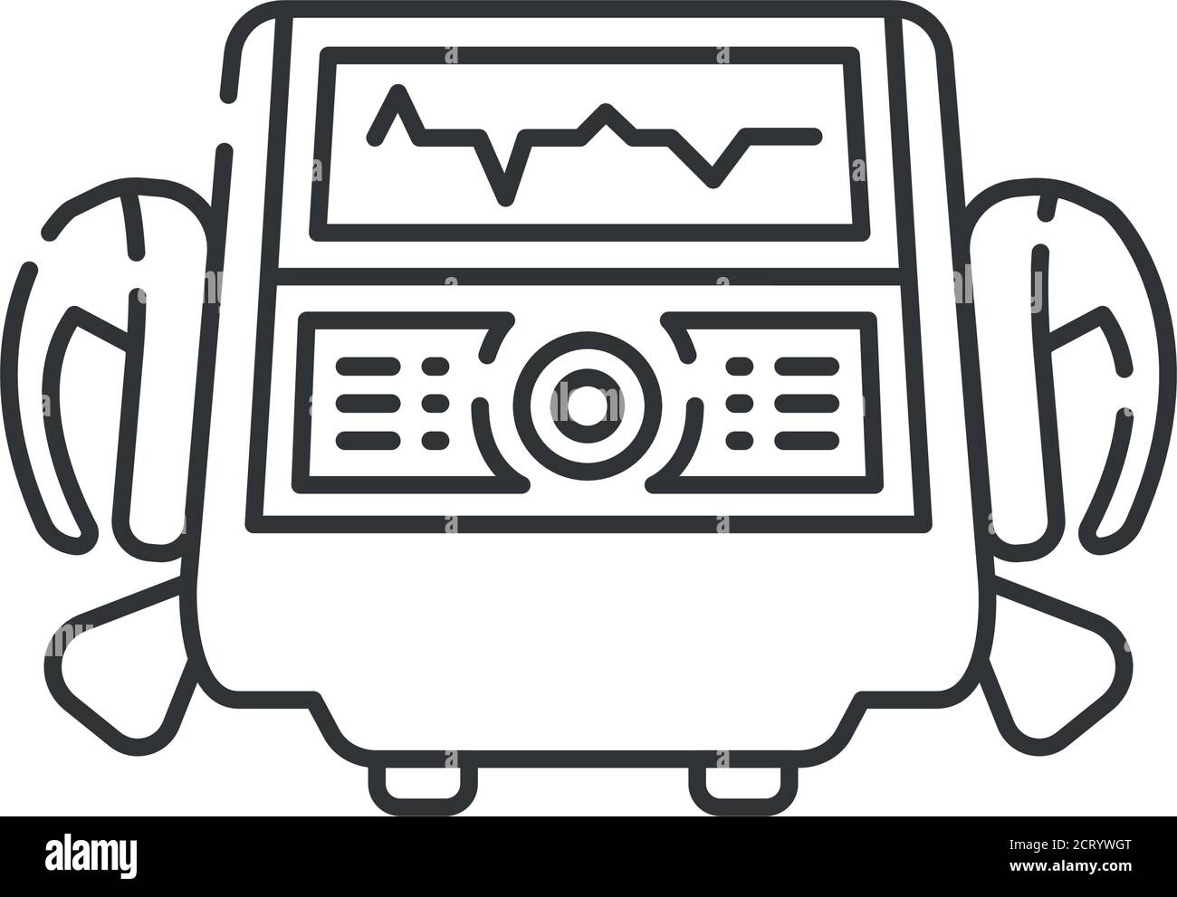 Defibrillator line black icon. Electropulse therapy of heart rhythm ...