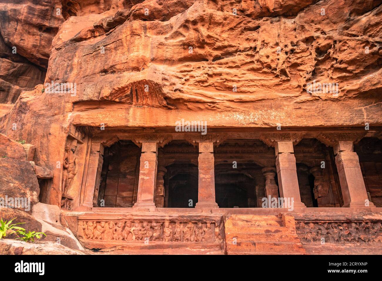 badami cave no one chalukya dynasty ancient stone art from flat angle ...