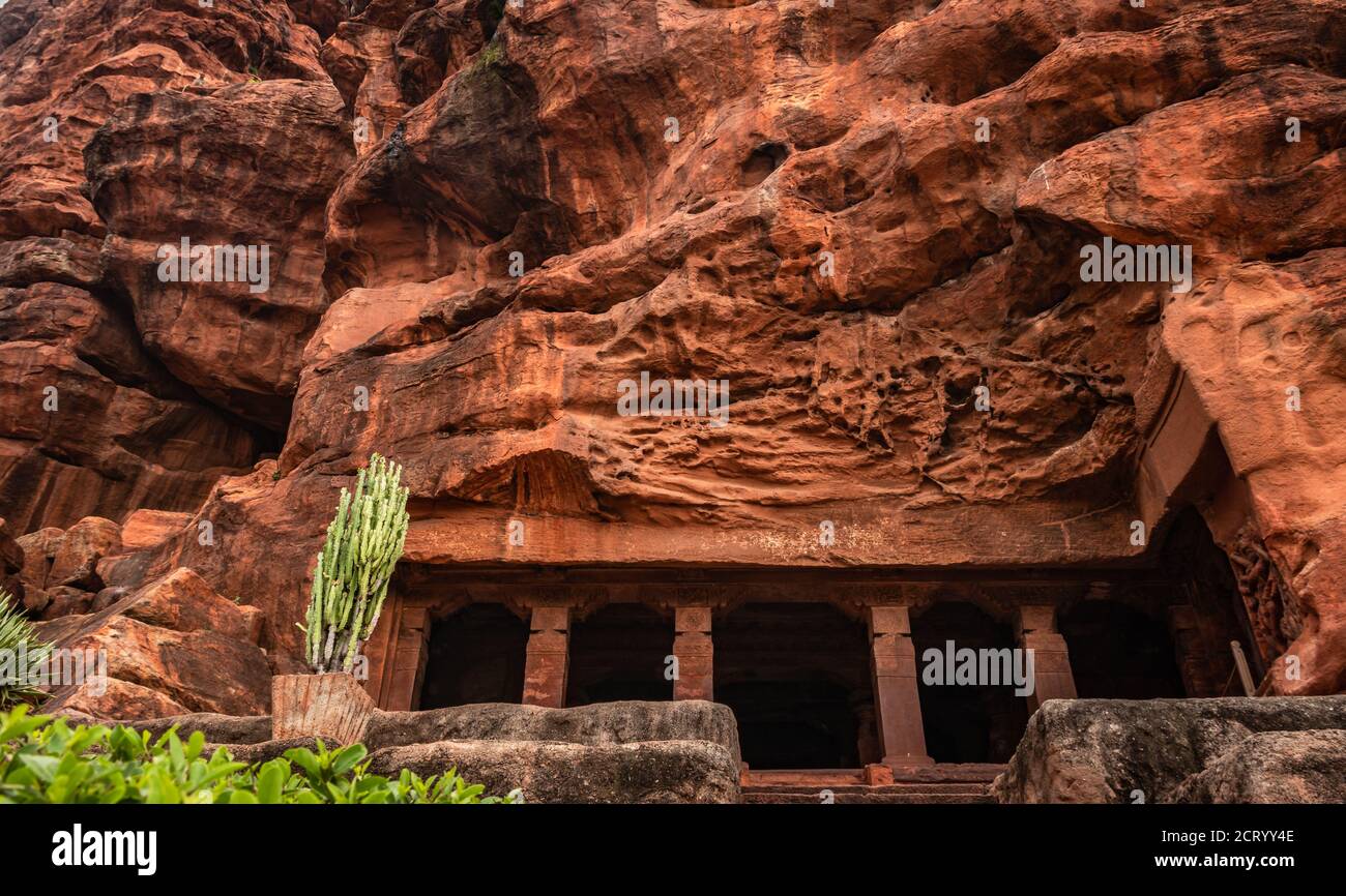 badami cave no one chalukya dynasty ancient stone art from flat angle ...