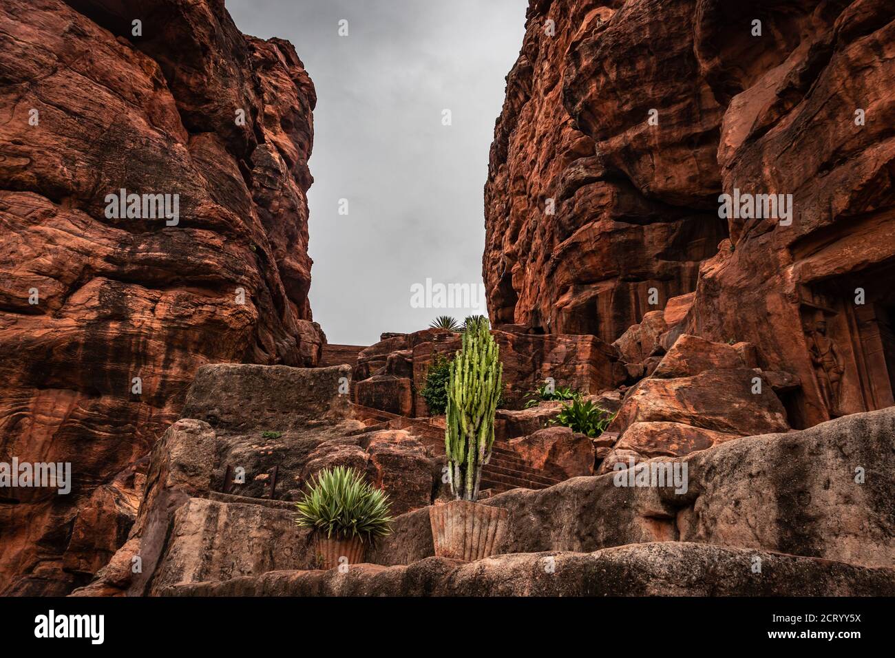 badami cave chalukya dynasty ancient stone art from flat angle image is ...