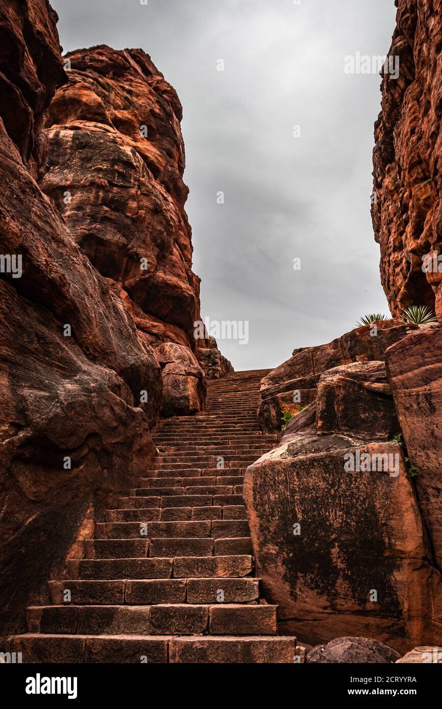 badami cave chalukya dynasty ancient stone art from flat angle image is ...