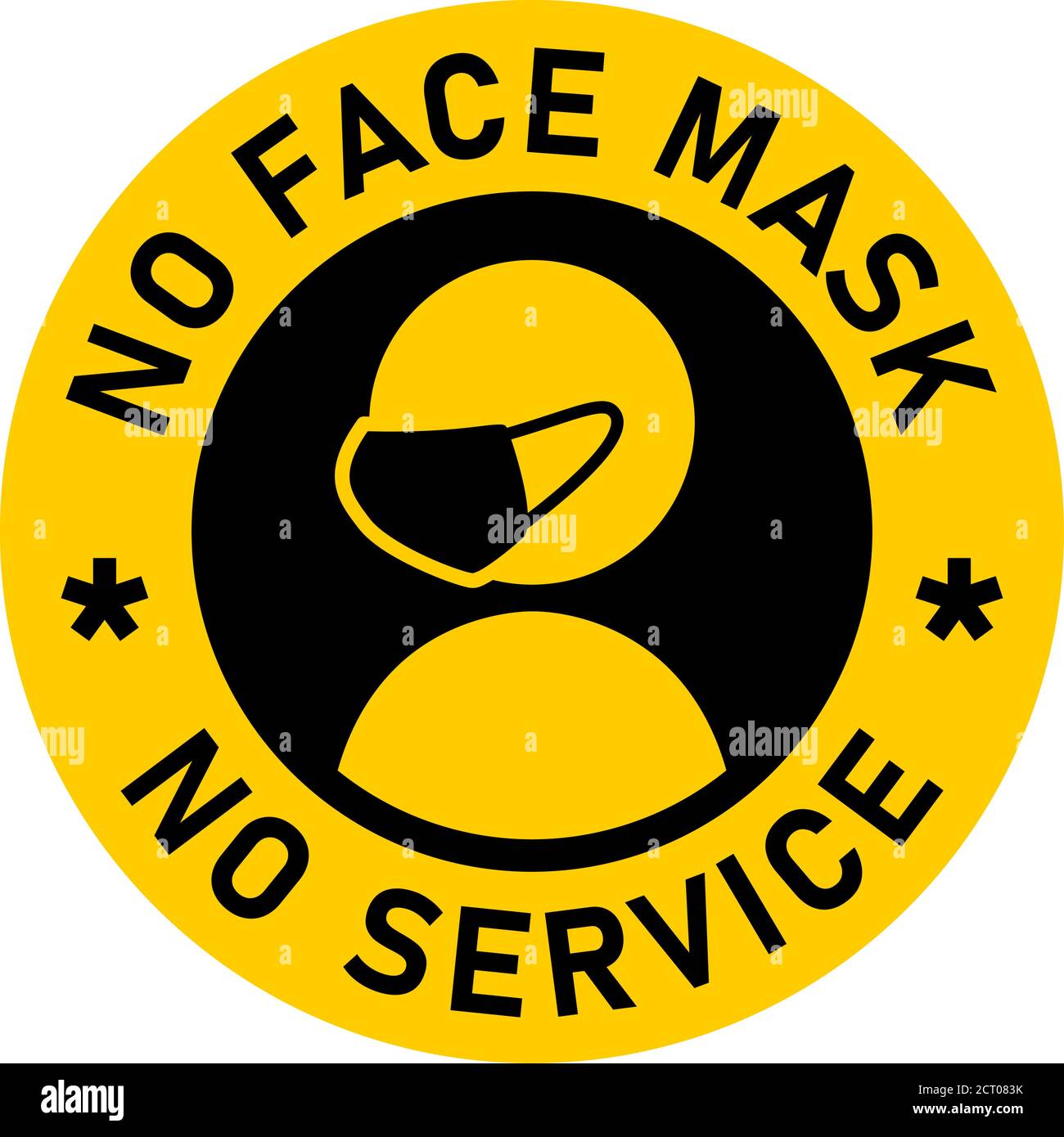 No Face Mask No Service or Wear a Mask Round Badge Sticker Icon with ...