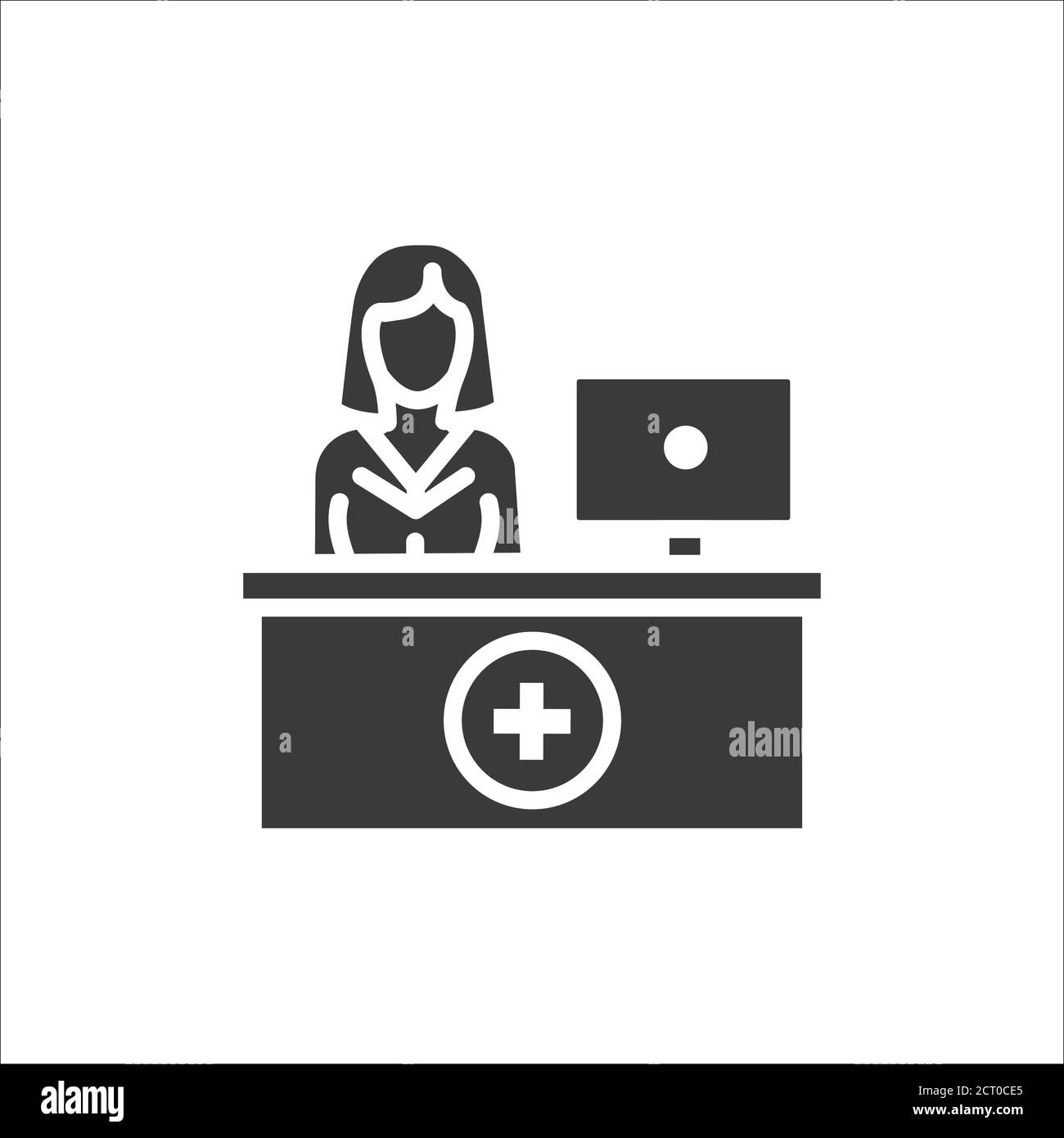 Pharmacy counter with pharmacist glyph black icon. Nursing service ...